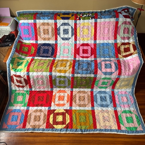Vintage | Bedding | Vintage 7s Gorgeous Multicolored Patchwork Quilt W ...